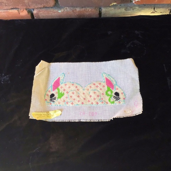 Unknown | Accents | Vintage Needlepoint Bunny Pillow Pattern Pink Green ...